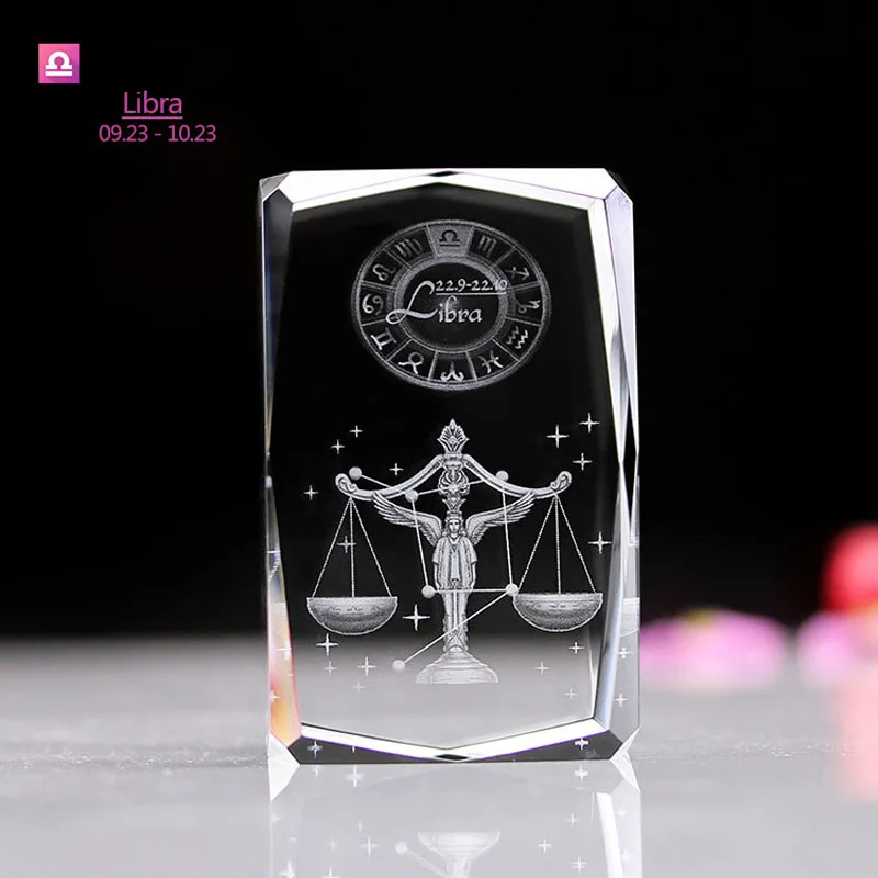 Libra Zodiac Sign Laser Engraved Crystal Led Table Lamp For Bedroom ...