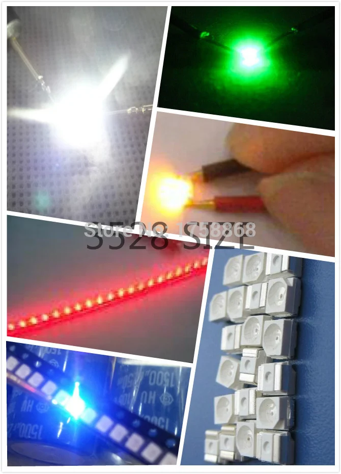 3528 SMD Led Diode Super Bright Red/Green/Blue/Yellow/White x100pcs ...