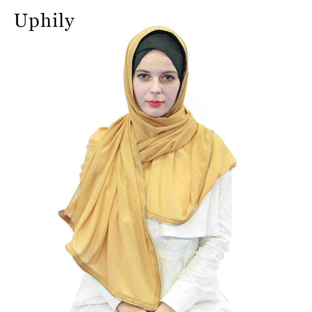Cremallera de Metal hijabs musulmanes bufanda islámica bufandas ...