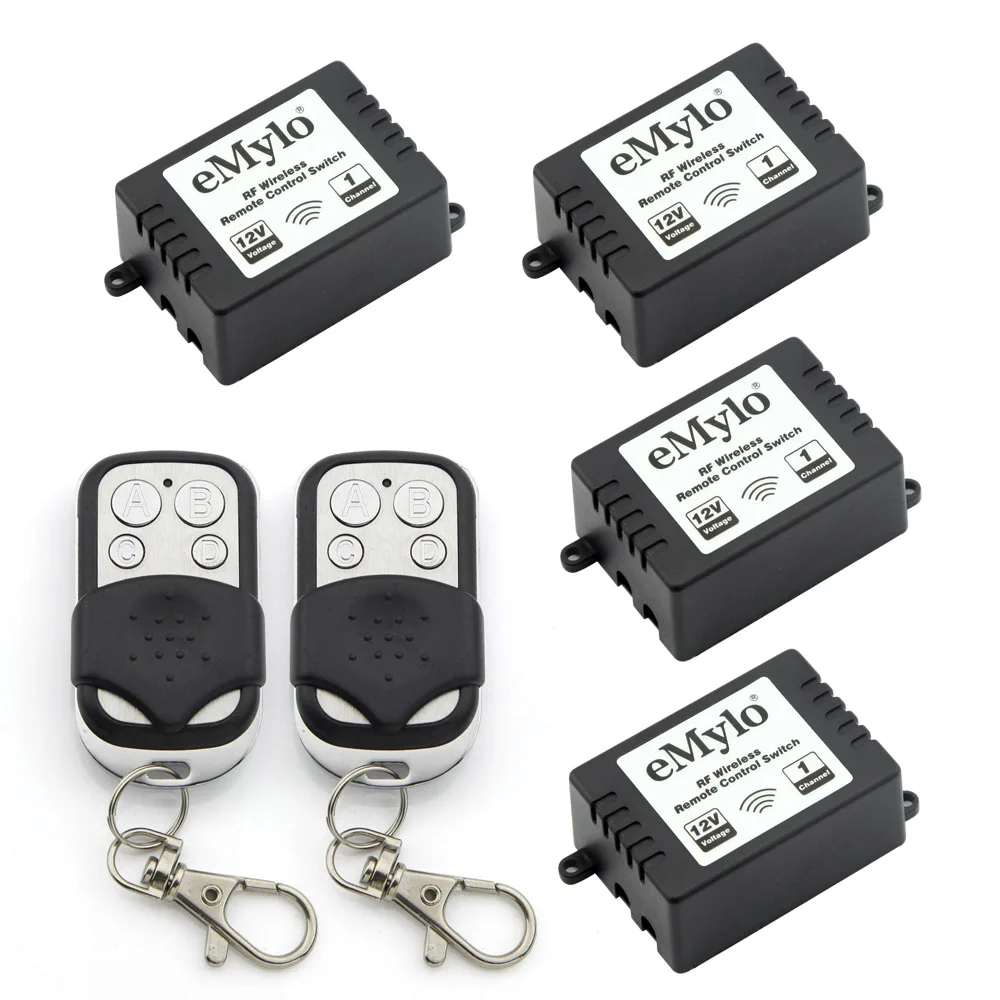 eMylo 12V RF Wireless Switch, Remote Control Light Switch 433Mhz 4x1 Ch ...