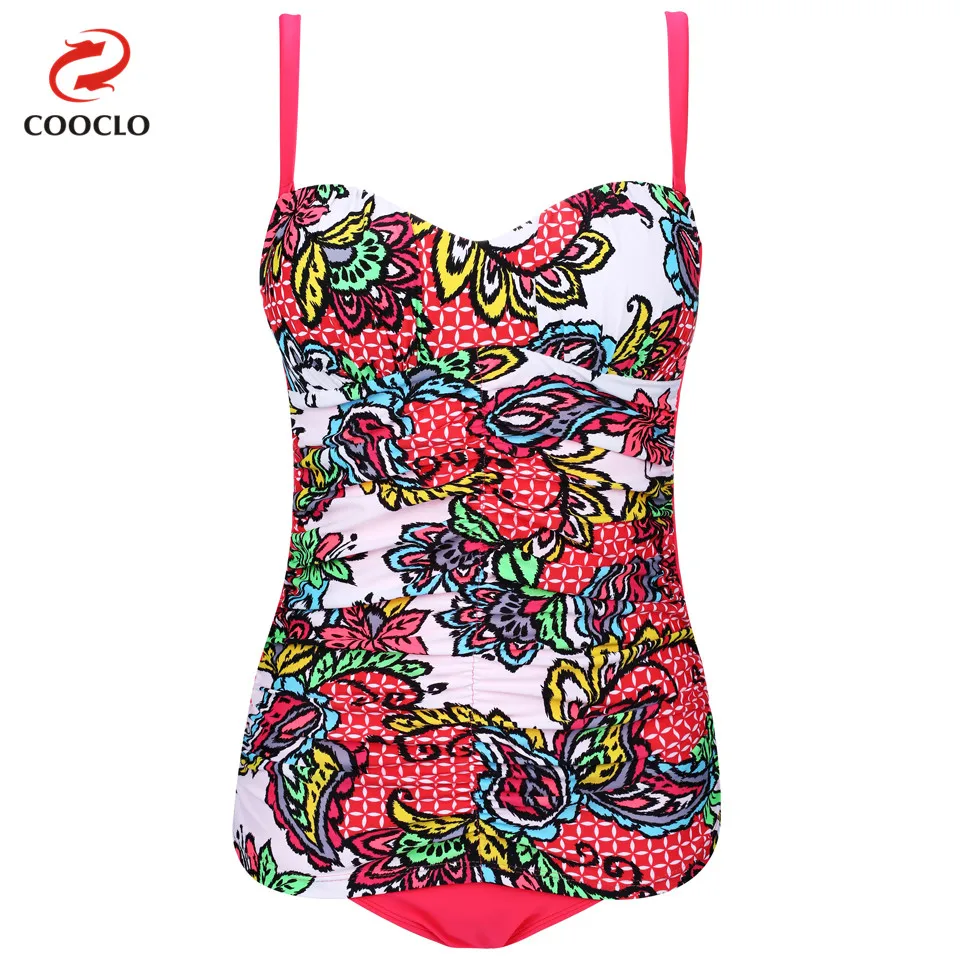 COOCLO Floral Print One Piece Swimsuit Padded Push up Swimwear Women ...