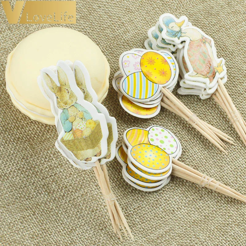 24pcs Easter Rabbit Eggs Party Cake Topper Wedding Cupcake Decoration ...