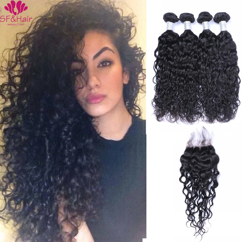 Brazilian Lace Front Closure Natural Weave 4 Bundles Natural Wave With