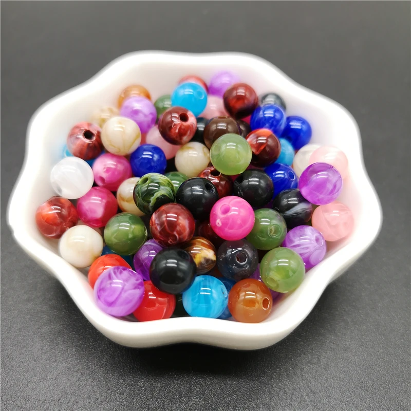 6 8 10 Mm Color Mixing Imitation Natural Stone Round Acrylic Beads ...