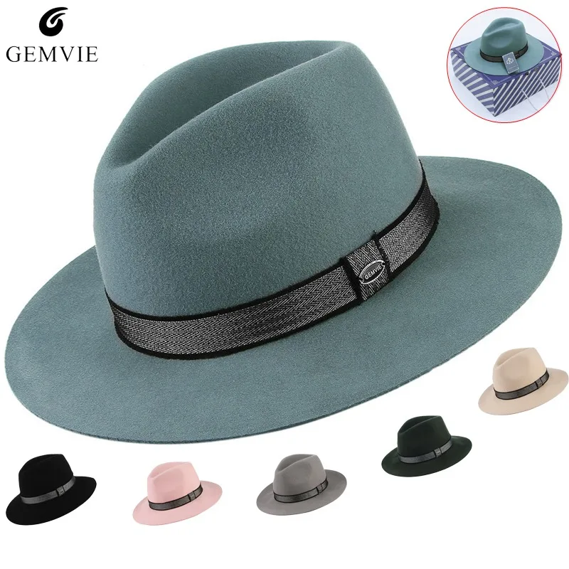 6 Colors Women Fedoras Classical Jazz Cap GEMVIE 100%Wool Solid Color ...