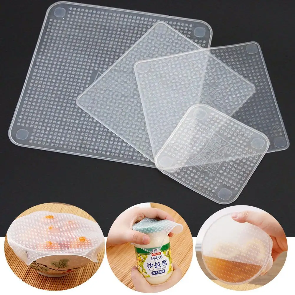 4pcs/set 2018 new Reusable Silicone Food Wrap Seal Vacuum Lid Stretch ...
