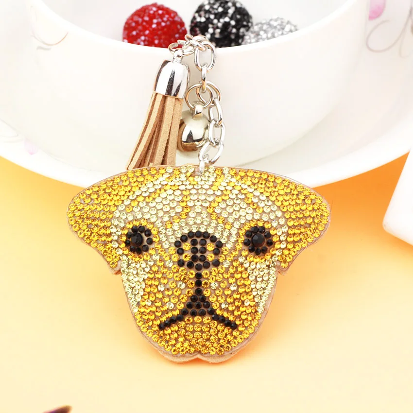 Crystal Leather Bulldog Keychain Leather Tassel Pendant Gifts Couple ...