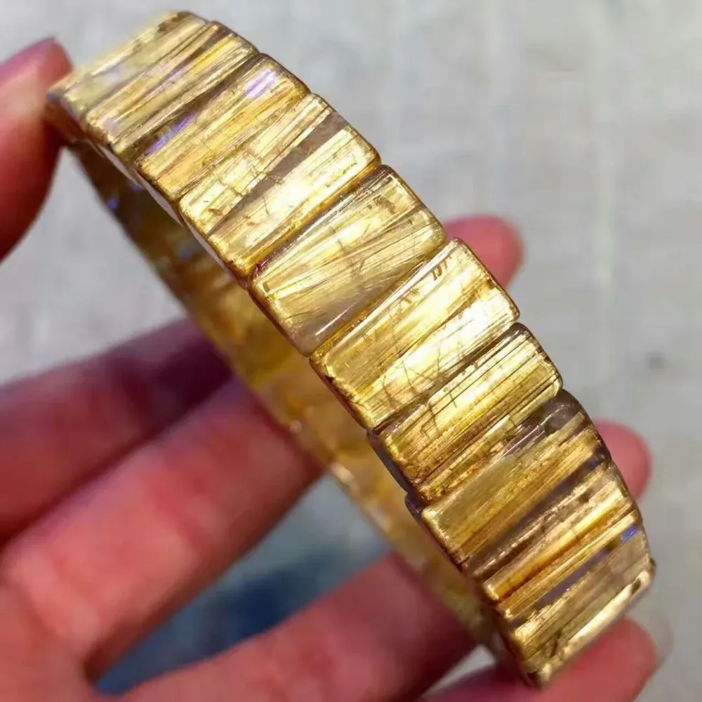 Natural Brazil Gold Rutilated Titanium Quartz Crystal Stretch Clear ...