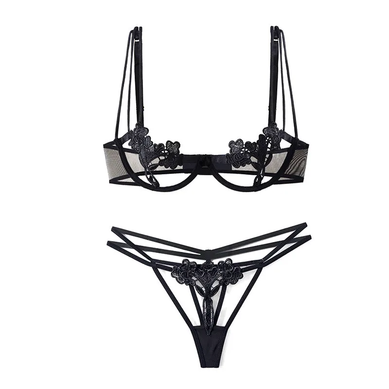 Conjunto lingerie sexy de mulher, traje erótico preto, virilha aberta ...