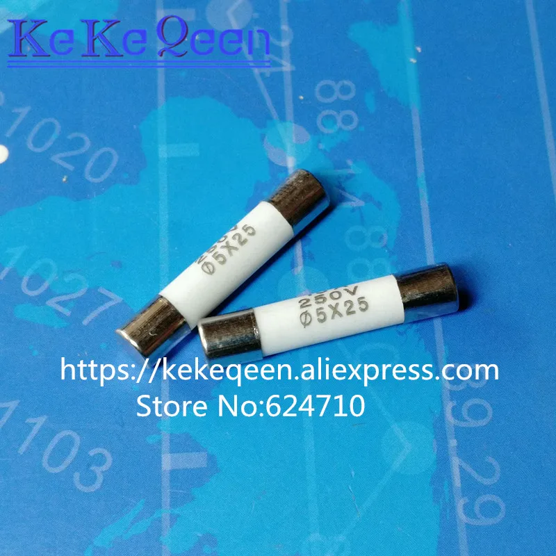 10PCS 5*25mm ceramic fuse Fusible Core Cylinder Cap 5x25MM 0.5A 1A 2A ...