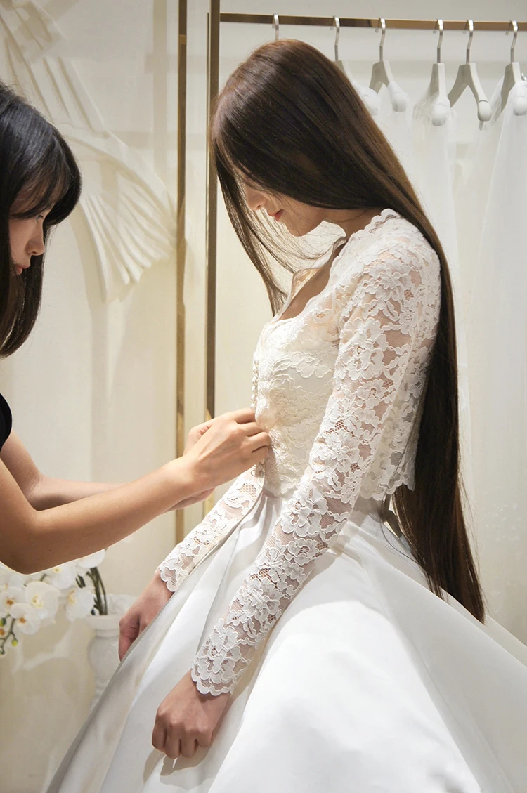 Satin Wedding Dress with Removable Lace Top Bridal Gown Dresses For ...