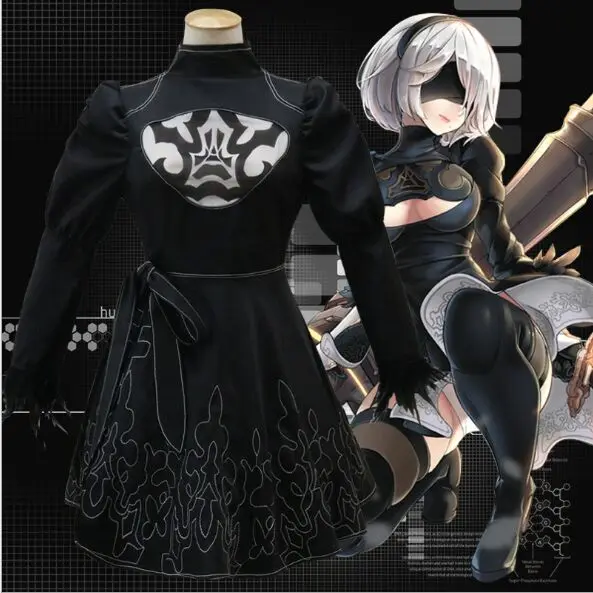 NieR:Automata 2B 게임 블랙 드레스 코스프레 의상 드레스 Neal era 여배우 의류 + 트랙 번호|dress ...