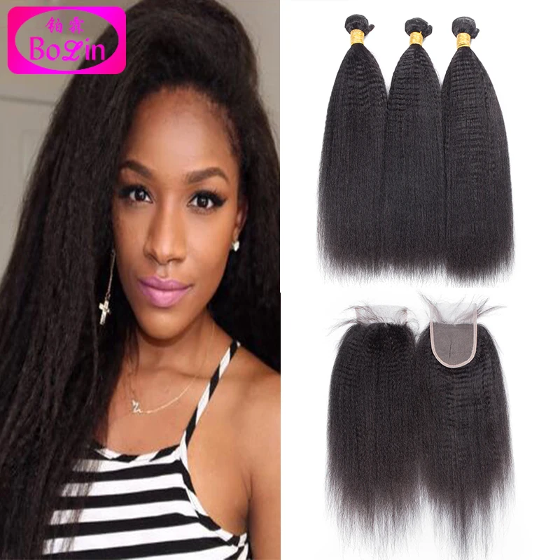 Peruvian Virgin Afro Kinky Straight Coarse Yaki Human Hair Weave with ...
