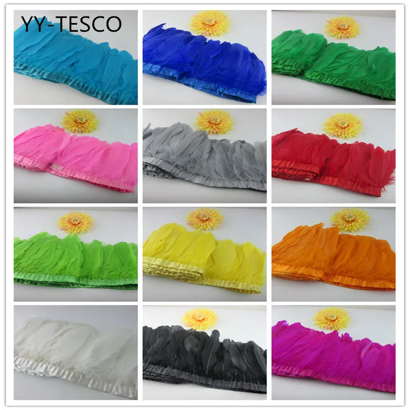 Multi Color Goose feather trims 2 yards/lot Dyed geese feather ribbons ...