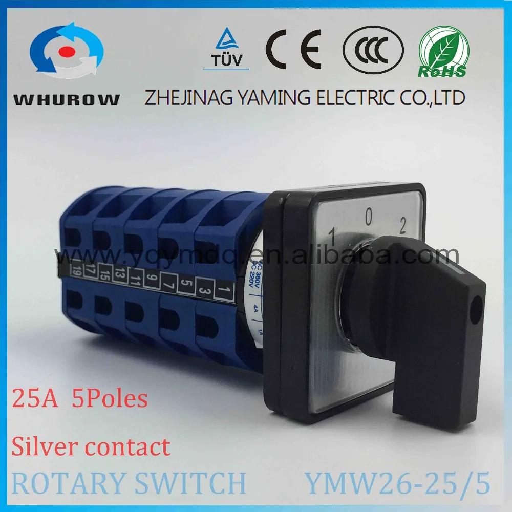 LW26 YMW26 25/5 로터리 스위치 노브 3 위치 102 고품질 전환 용 캠 스위치 25A 5 섹션 실버 연락 690 ...