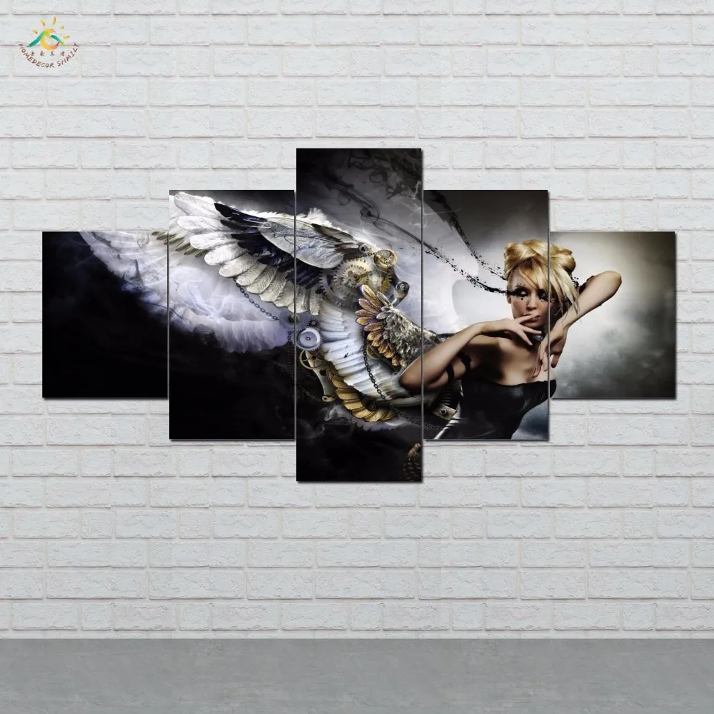 Printed-Injured-Angel-Girl-5-Pieces-set-Wall-Art-Paiting-Canvas-Paints ...