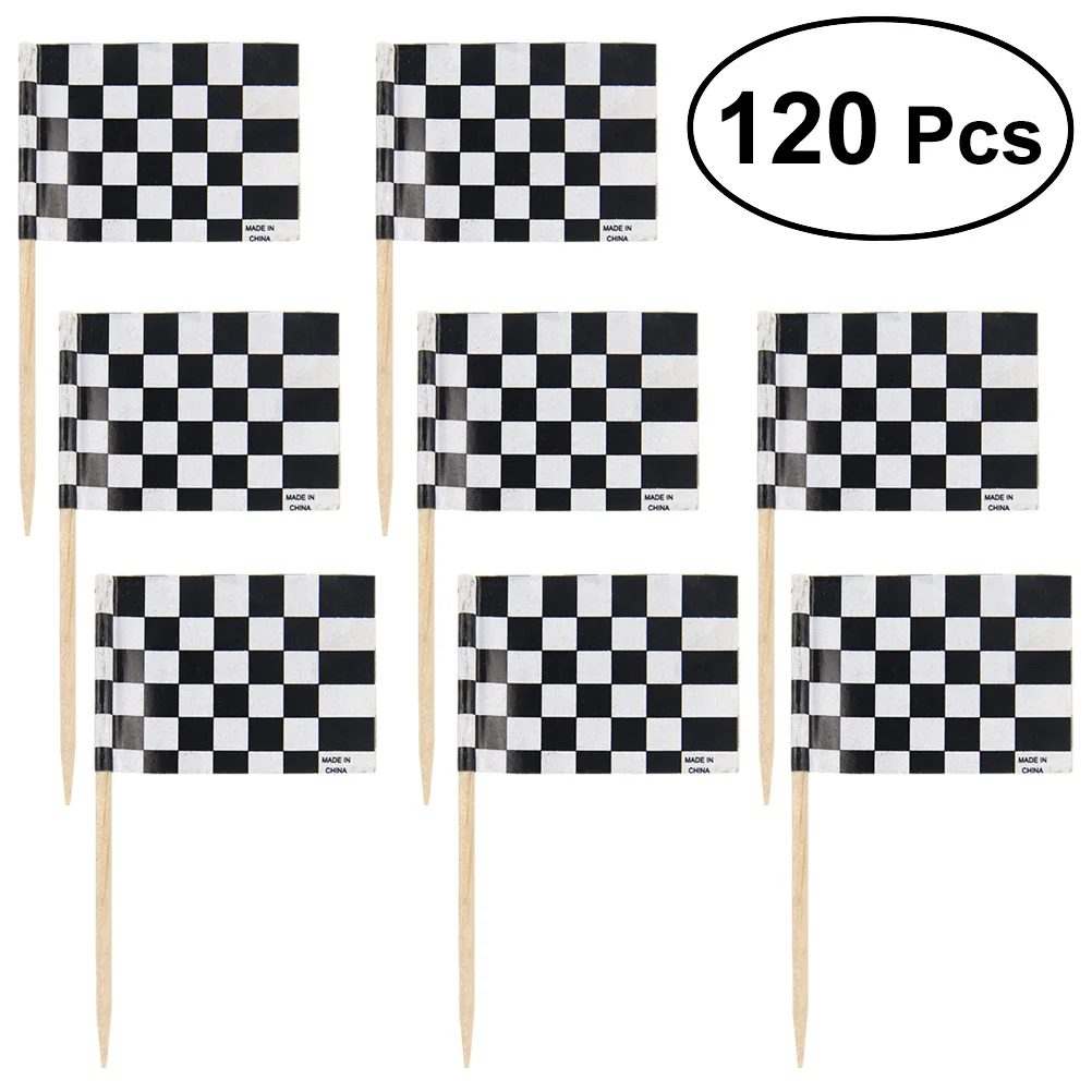 Birthday Cake Toppers Checkered Racing Flags Decorative Cupcake Picks ...