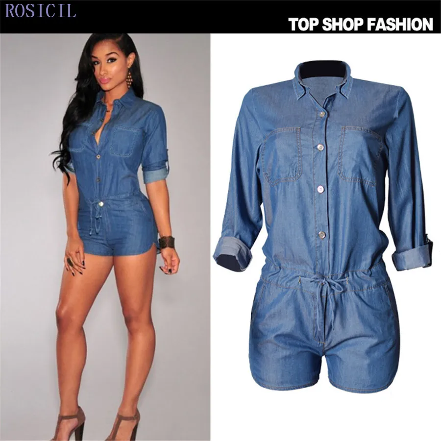 Fashion Denim Jeans Jumpsuit European Style Sexy Women Bodysuit Casual Girls Short Pants Skinny