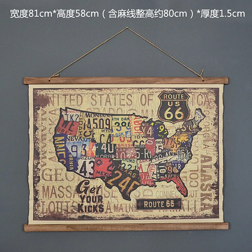 Large Retro US ROUTE 66 Linen Cloth Painting Scrolls Poster Mural ...
