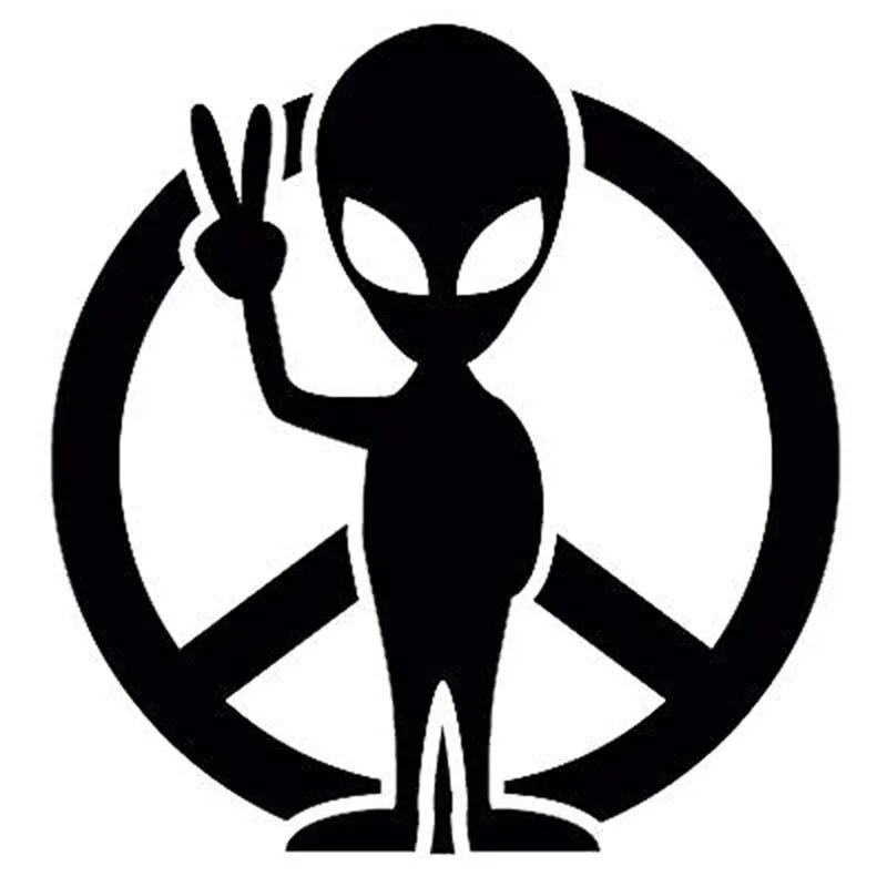 13.2cm*13.9cm Alien Space Man Peace Sign Symbol Vinyl Motorcycle Decals ...