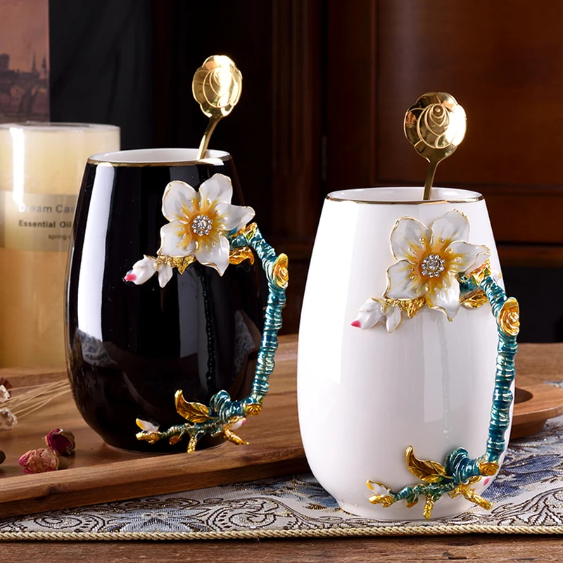 Beautiful Romantic Embossed Flower Ceramic Mug Stylish Pastoral Color ...