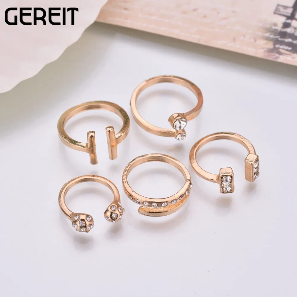 5PCS/Set Urban Punk Metal Gold color Knuckle Ring Anillos Band Midi ...