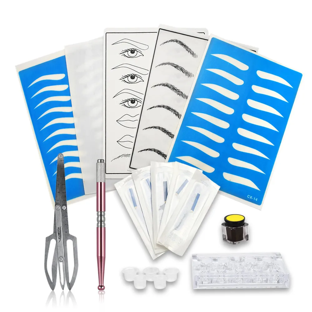 Semi Permanent Eyebrow Makeup Tattoo Kits Set Microblading Manual Tattoo Pen14 Pin Blade Needle