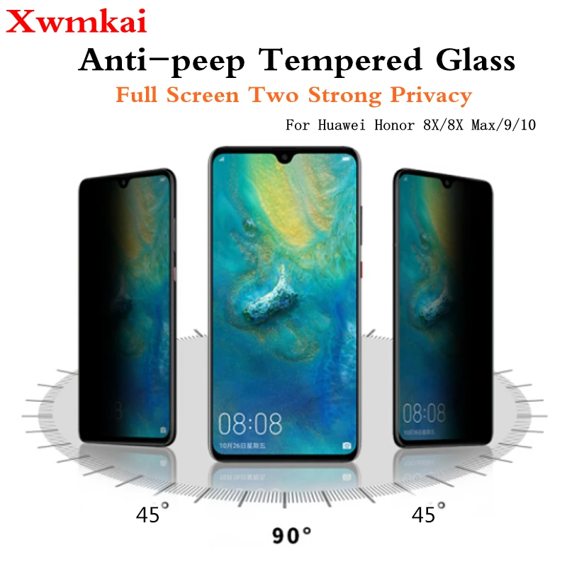 Xwmkai Privacy Screen Protector Tempered Glass For Huawei Honor 9 10 8X ...