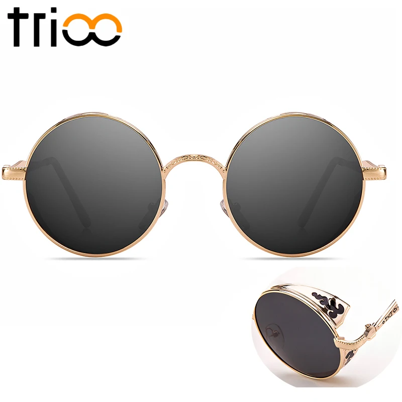 TRIOO Round Sunglasses Men Carving Leaf Oculos Gold Frame High Quality ...