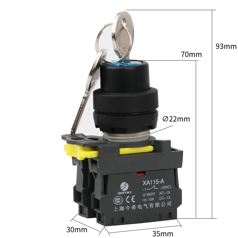 Momentary key lock push button switch 1NO1NC self reset switch XA115 A1 ...
