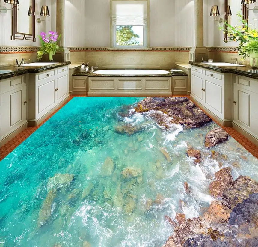 3D-Floor-Modern-Custom-3D-Floor-Mural-Beach-Wave-Floor-Tile-Decorative ...
