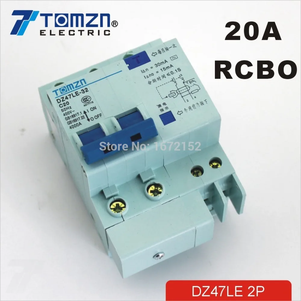 Dz47le 2p 20a 230v~ 50hz/60hz Residual Current Circuit Breaker With Over Current And Leakage ...