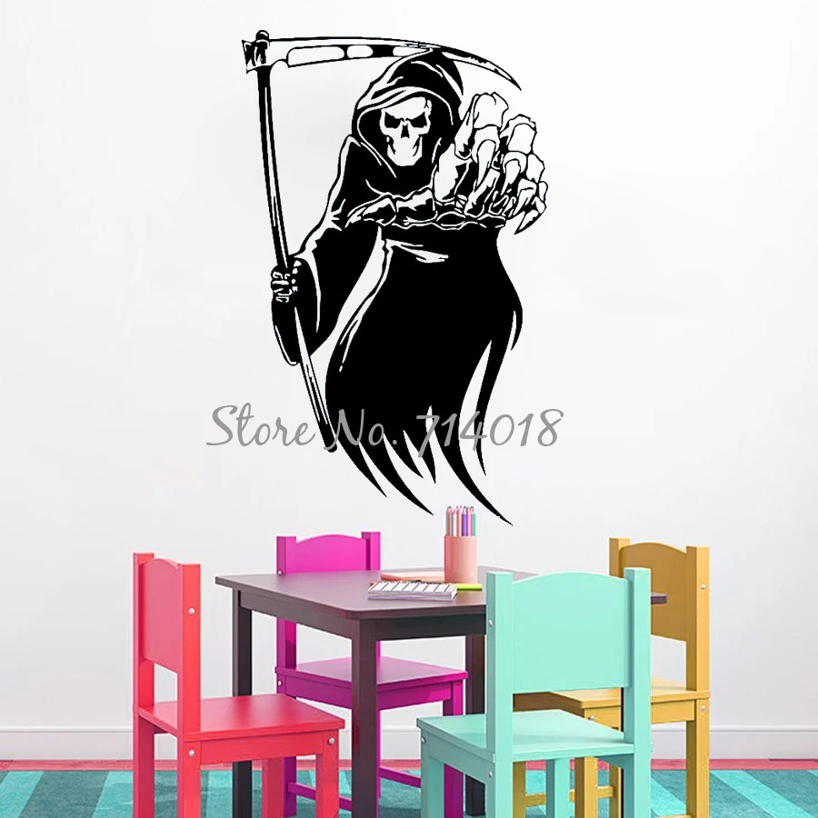 Happy Halloween Wall Decals Skull Death Braid Skeleton Vinyl Decal ...