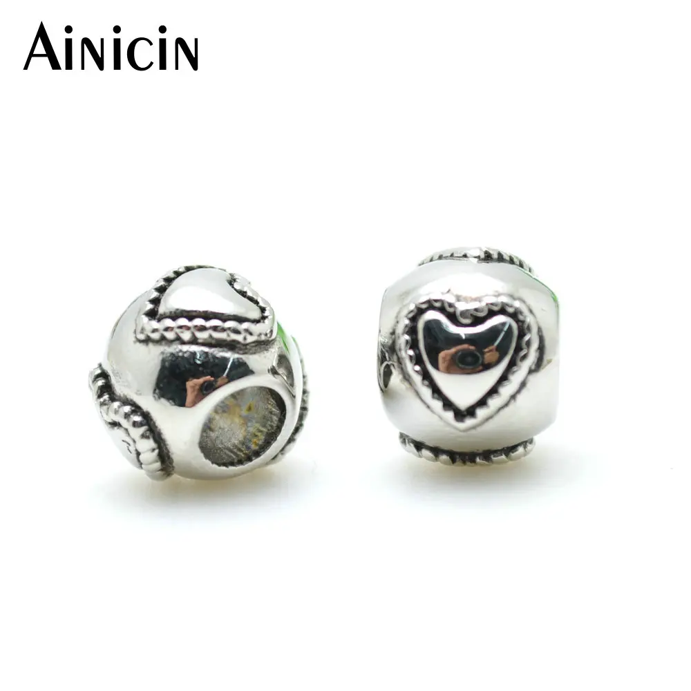10pcs Heart Shape Allergen Free Stainless Steel 5mm Big Hole European ...
