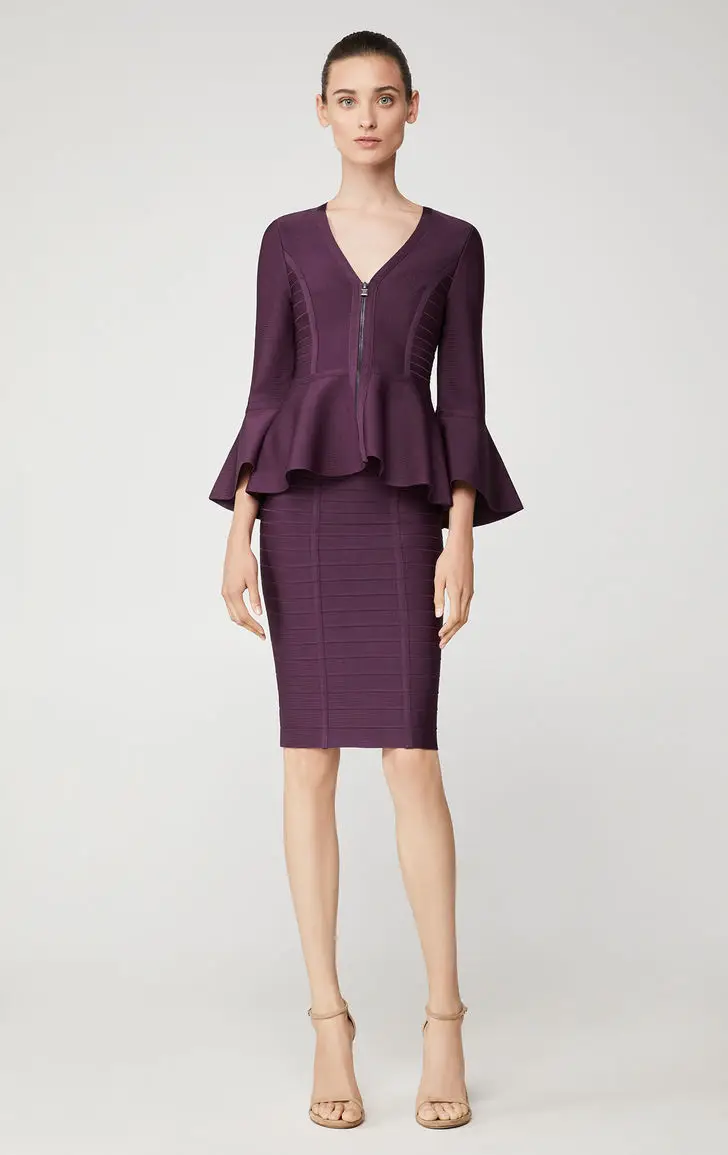 New Fashion Celebrity Party Purple Black Wrist Flare Sleeve V Neck 2 Two Piece Elegant Sexy