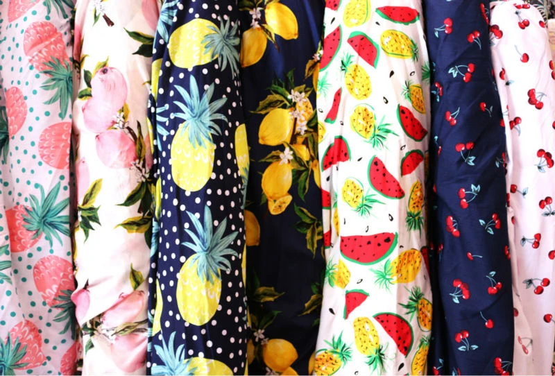 Thin Cotton Printed Fruit Lemon Pineapple Watermelon Cherry Fabric ...