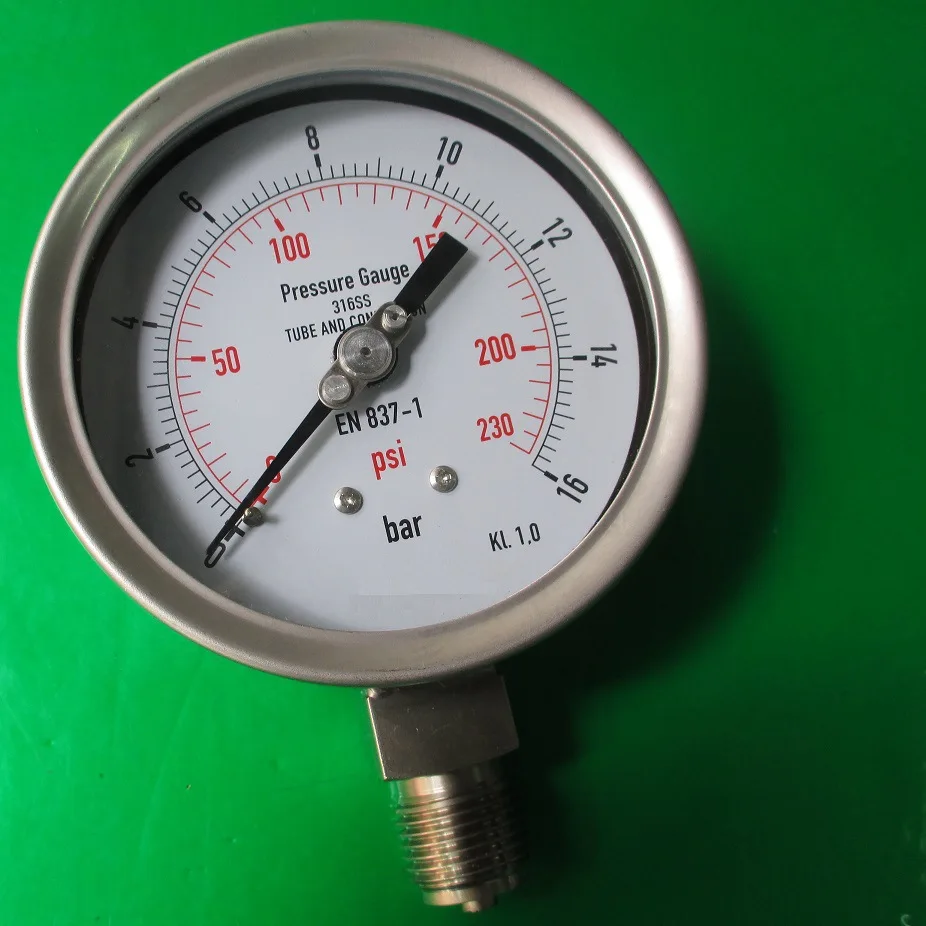 Stainless Steel Pressure Gauge En837 1 0 16bar 0 230psi English Stainless Steel Pressure Gauge En837 1 0 16bar 0 230psi English