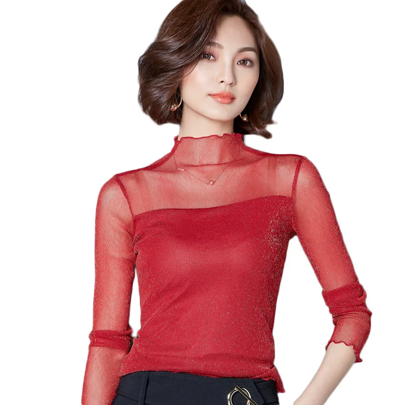 M 3XL Plus Size Mesh Blouses Women Fashion Spring Autumn Perspective ...