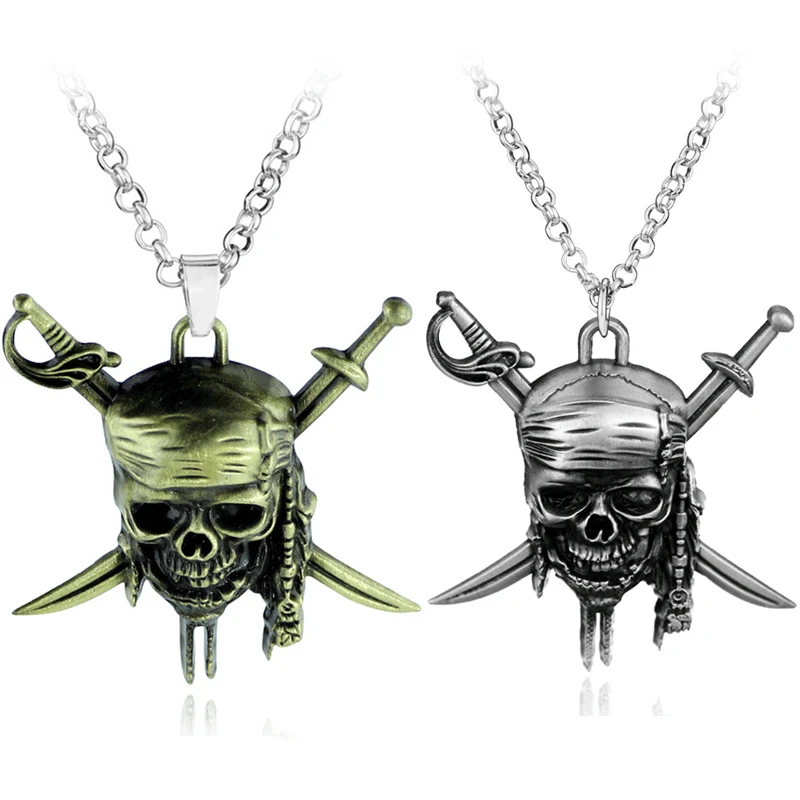Skull Pendant Pirates of The Caribbean Captain Jack Necklace Long Chain ...