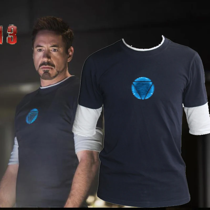 Iron Man 3 Tony Stark Navy Blue T shirt Night Luminous Mid Sleeve t ...