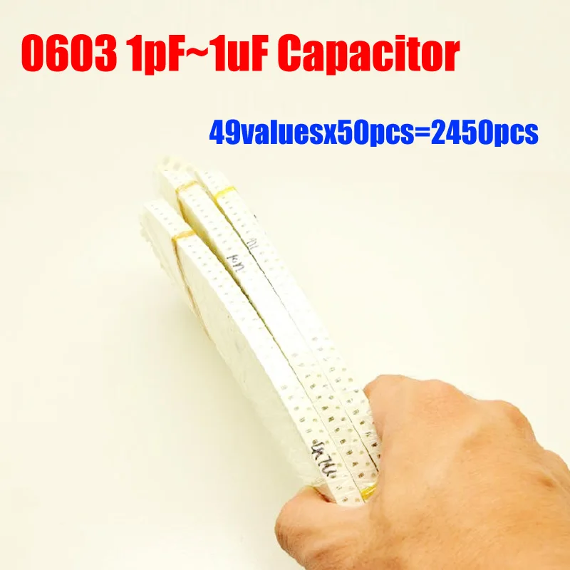 0603 SMD Capacitor 49valuesX50pcs=2450pcs 1PF 1UF Assortment Kit Pack ...
