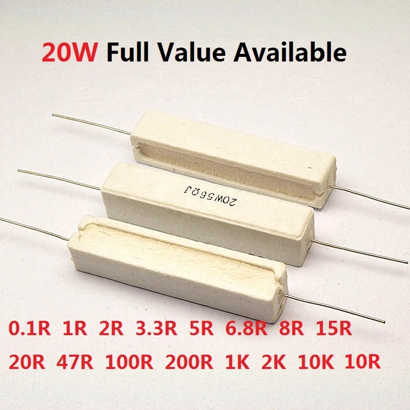 10PCS 20W 0.1R 1R 2R 3.3R 5R 6.8R 8R 10R 15R 20R 47R 100R 200R 1K 2K ...