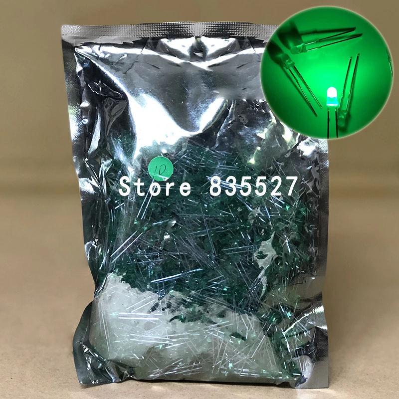 1000pcs/lot 3mm emerald green in color DIP Round LED light emitting ...