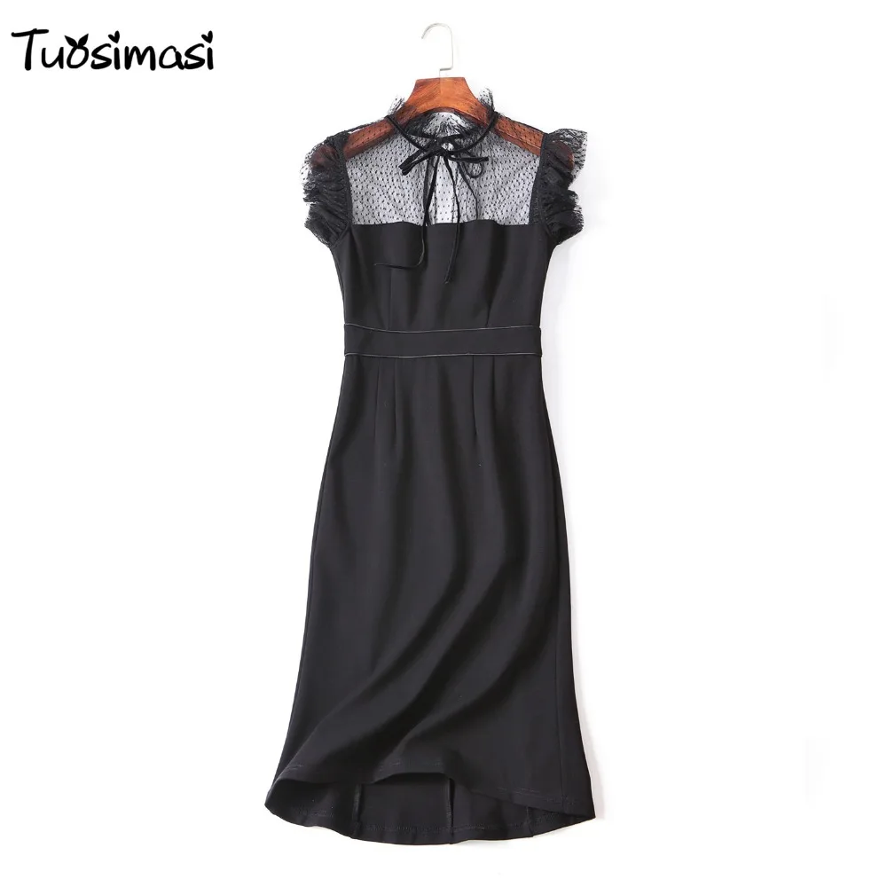 2018 spring summer black sleeveless Slim sexy meash see throught collar ...