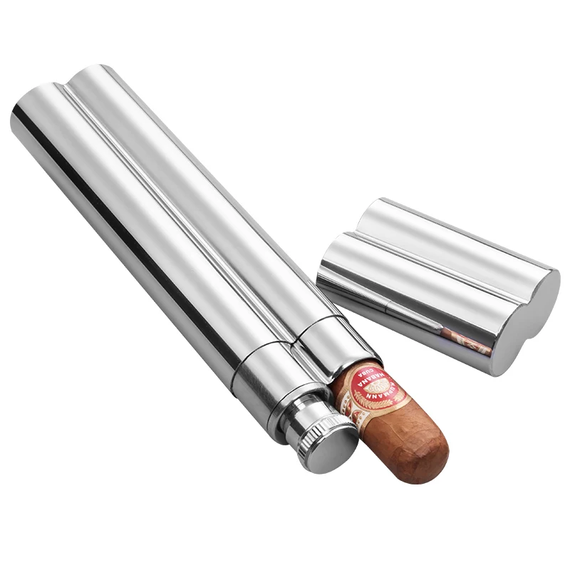Cigar-tube-Portable-304-Stainless-Steel-Double-Tube-Box-Mirror-WHISKY ...