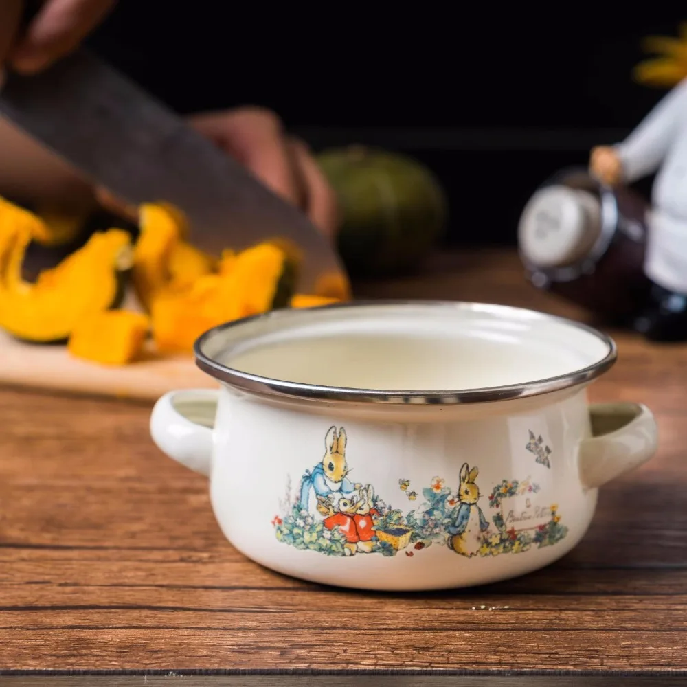 Japanese cartoon porcelain enamel baby rice paste milk pot household ...