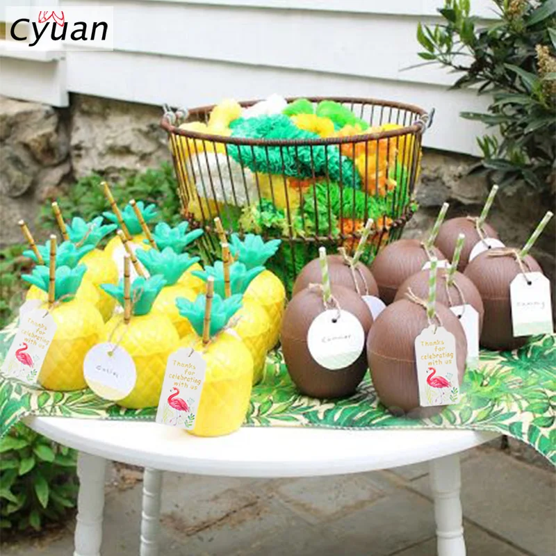 Summer Party Pineapple Coconut Drink Cups With Straws Plastic Cup For ...
