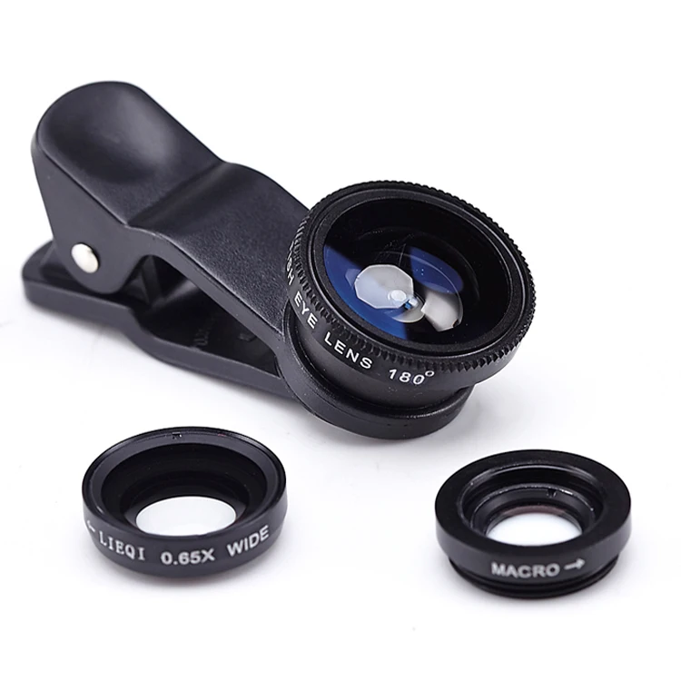 Black 3 In 1 Mobile Phone Macro Fish Eye Lens Universal Wide Camera ...