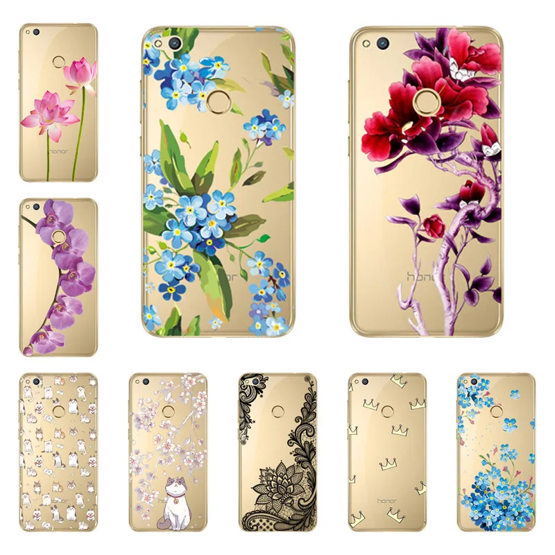 huawei honor 8 lite Case,Silicon Black Painting flower Soft TPU Back ...
