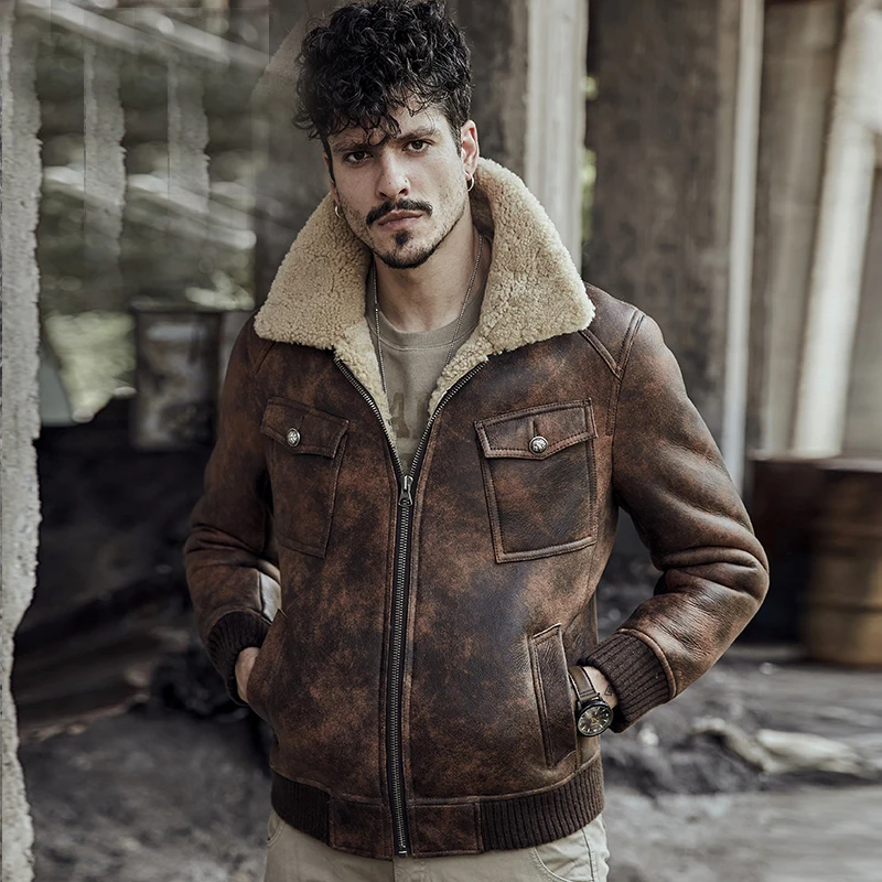 B3 Sheepskin Jacket Rust color Vintage shearling jacket Men's Sheepskin ...